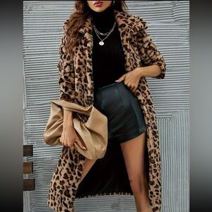 Jackets & Coats | Luxe Leopard Print Vegan Fur Long Jacket Coat | Poshmark